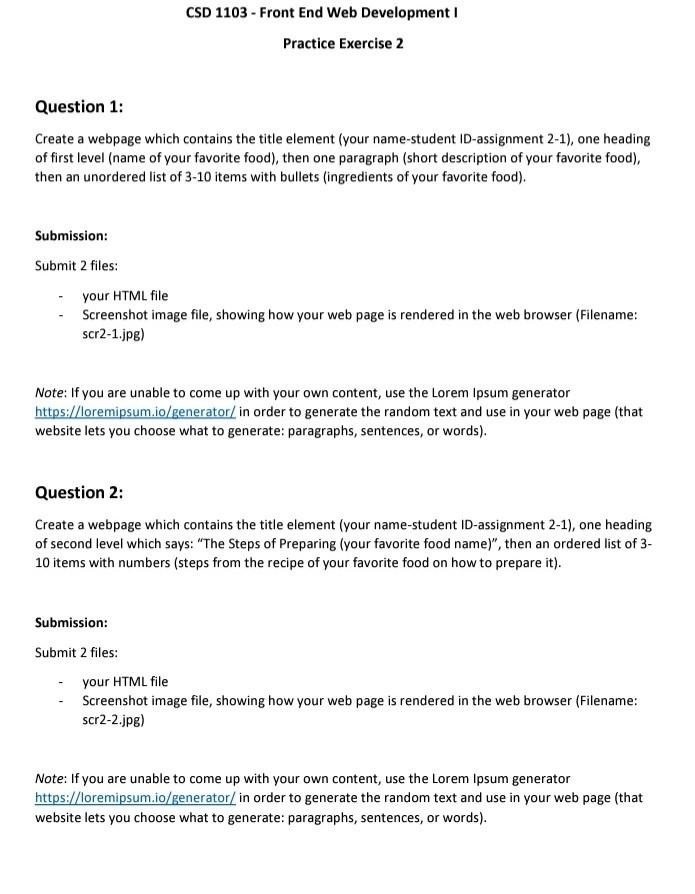Solved Question 1: Create a webpage which contains the title | Chegg.com