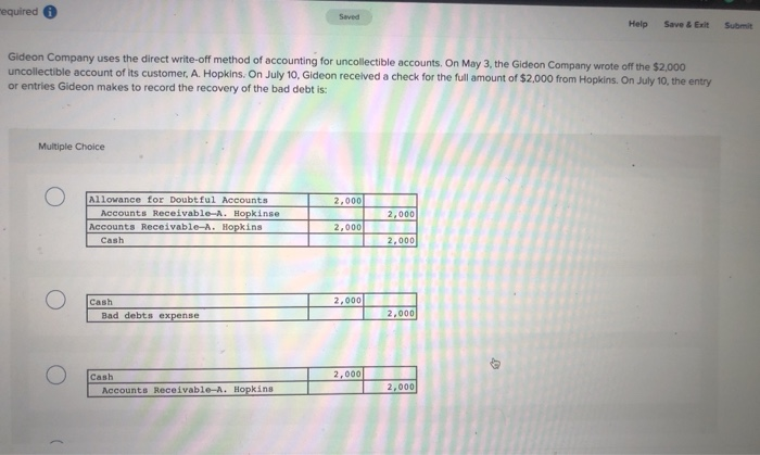 Solved required Saved Help Save & Exit Submit Gideon Company | Chegg.com