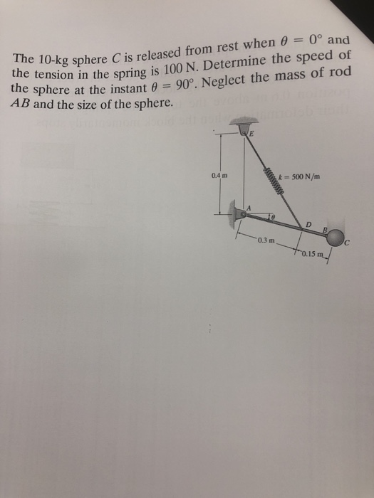 Solved The 10-kg sphere C is released from rest when 0 = 0° | Chegg.com