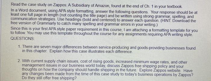 Solved Read the case study on Zappos. A Subsidiary of | Chegg.com