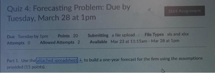 Quiz 4: Forecasting Problem: Due by Tuesday, March | Chegg.com