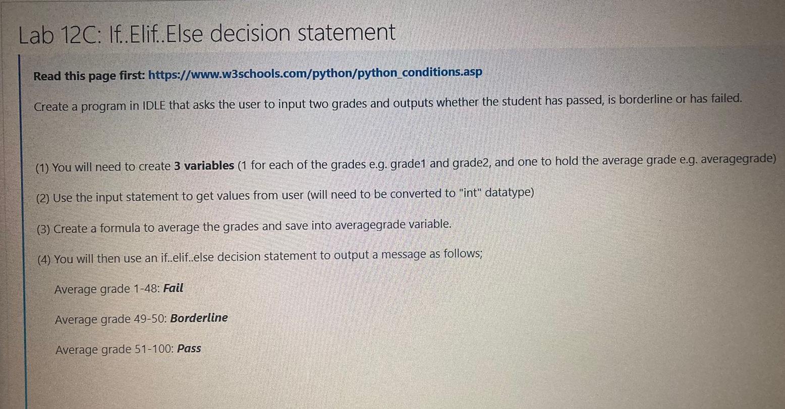 Solved Lab 12C: If..Elif..Else decision statement Read this | Chegg.com