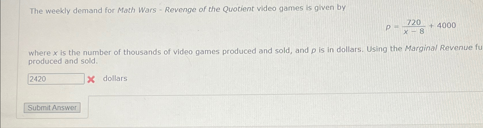 Solved The weekly demand for Math Wars - ﻿Revenge of the | Chegg.com
