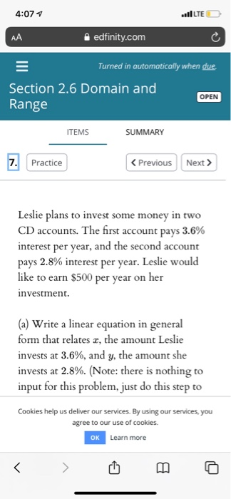 Solved 4:074 elluE AA edfinity.com Turned in automatically | Chegg.com