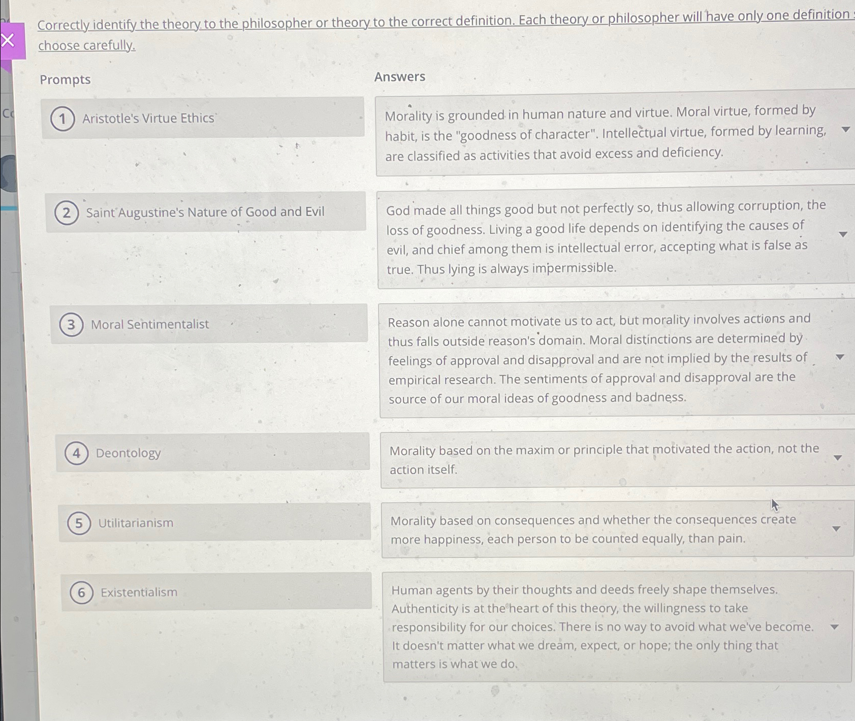 Solved Correctly identify the theory to the philosopher or | Chegg.com