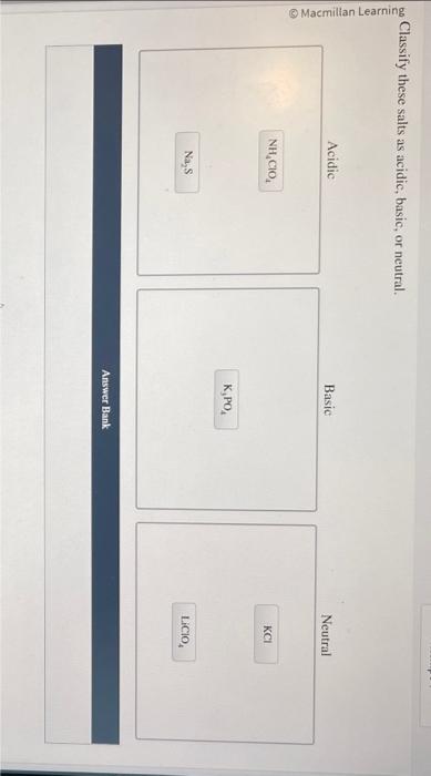 Solved Classify These Salts As Acidic Basic Or Neutral 5616