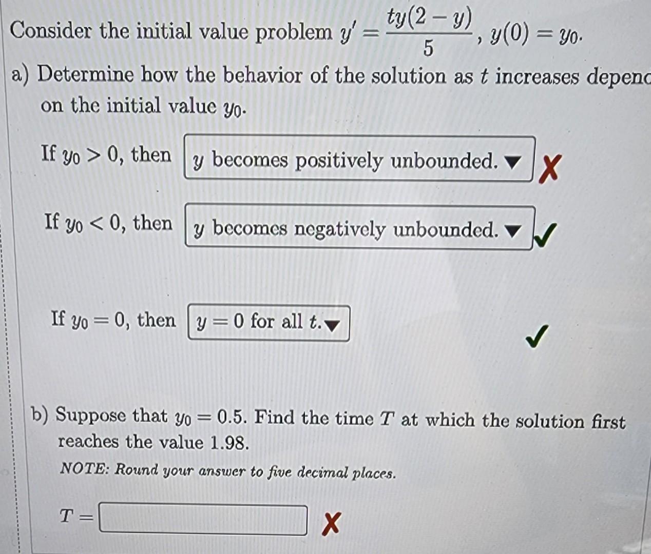 Solved onsider the initial value problem y′=5ty(2−y),y(0)=y0 | Chegg.com