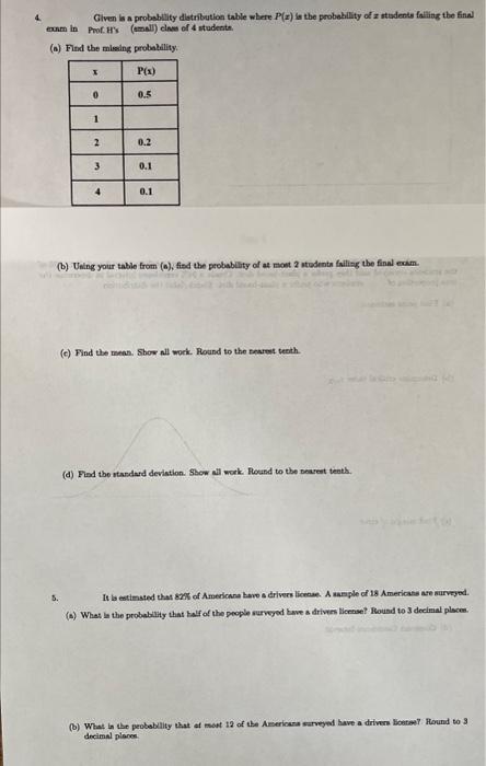 Solved 4. Given is a probablity dlatribution table where | Chegg.com