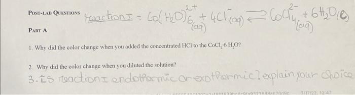 Solved 1. Put a few crystals, −0.1 g, of CoCl2⋅6H2O in a | Chegg.com