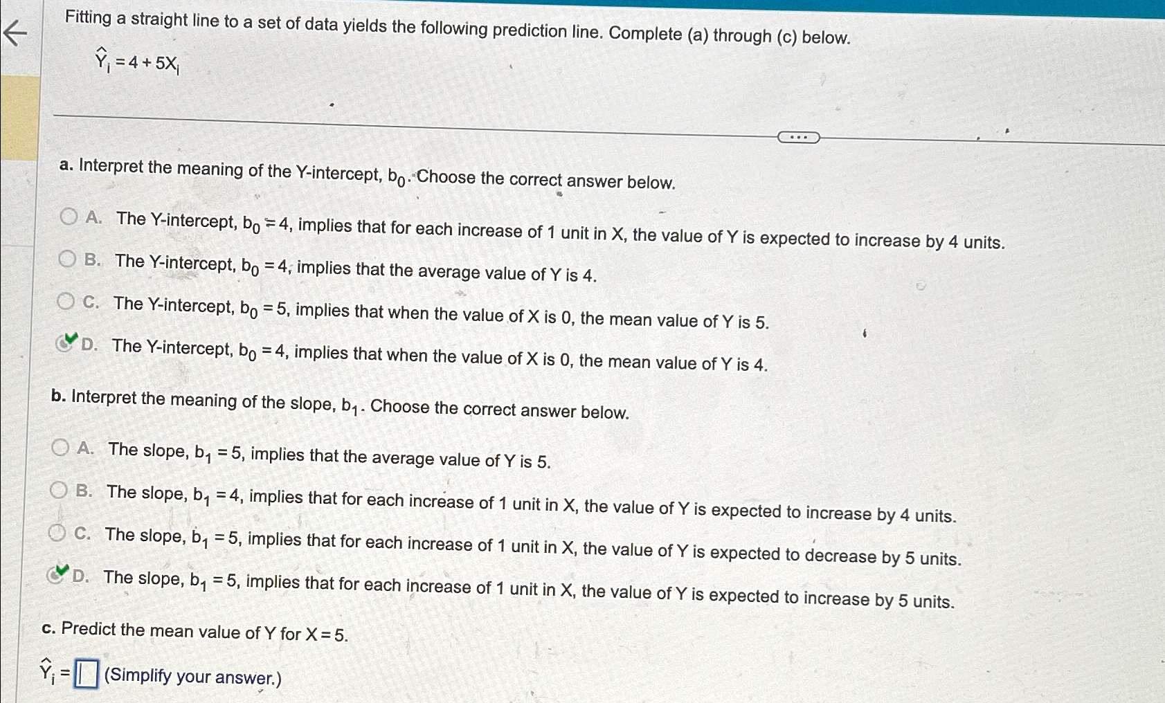Solved Fitting a straight line to a set of data yields the | Chegg.com