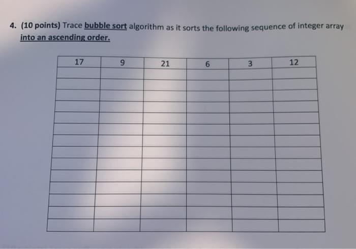Solved 4. (10 points) Trace bubble sort algorithm as it | Chegg.com