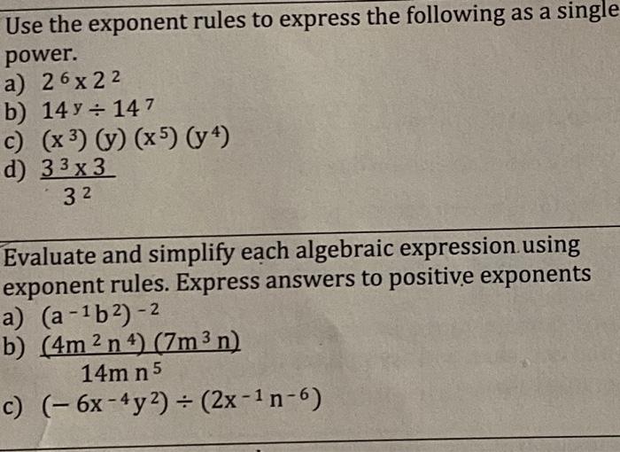 Solved Use the exponent rules to express the following as a | Chegg.com