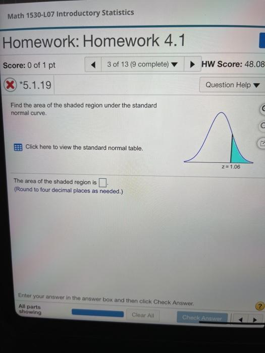 Solved Math 1530-L07 Introductory Statistics Homework: | Chegg.com