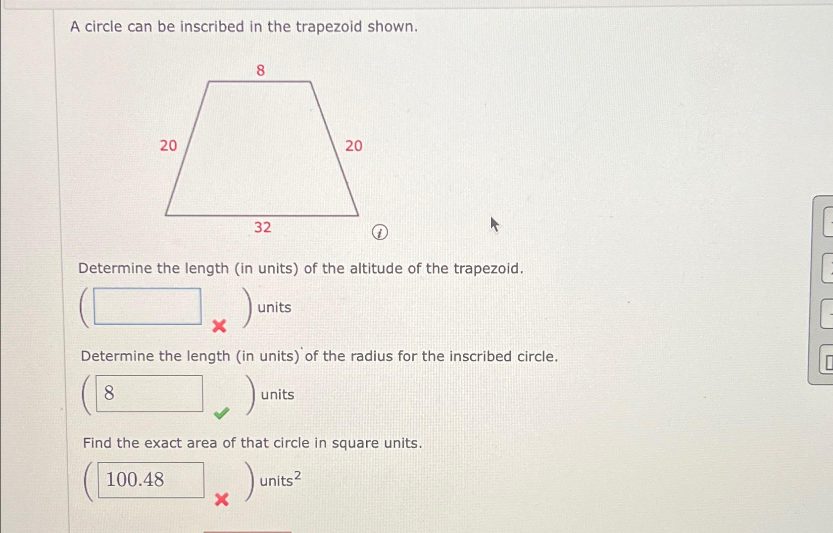 Solved A circle can be inscribed in the trapezoid | Chegg.com