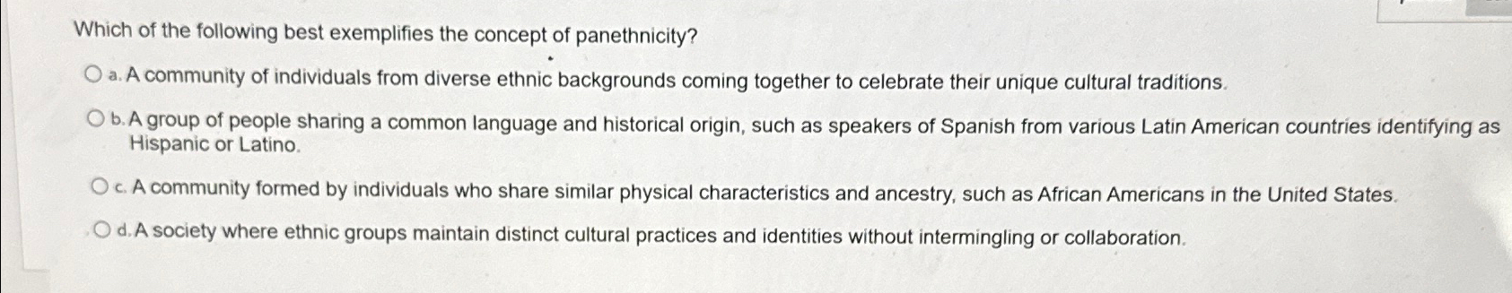 Solved Which of the following best exemplifies the concept | Chegg.com