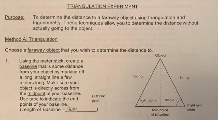 Solved TRIANGULATION EXPERIMENT Purpose: To determine the | Chegg.com