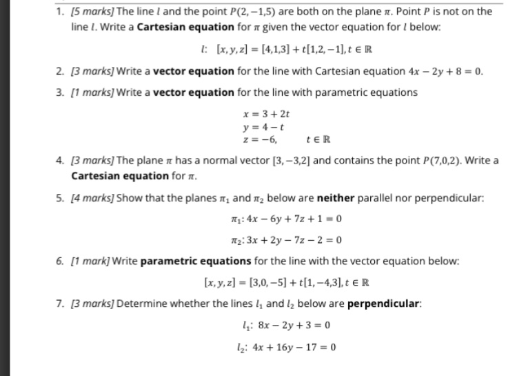 Solved [5 ﻿marks] ﻿The line l ﻿and the point P(2,-1,5) ﻿are | Chegg.com