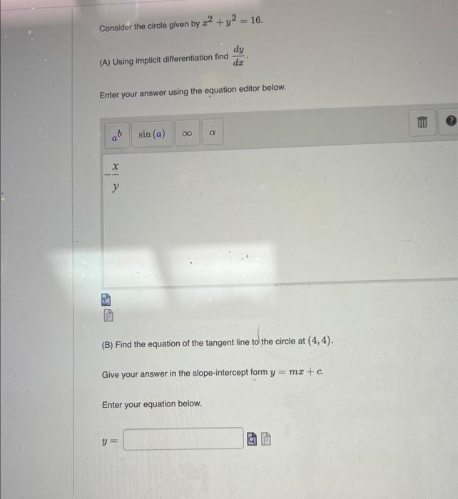 Solved Consider the circle given by x2+y2=16. (A) Using | Chegg.com