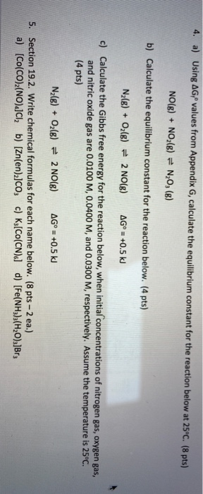 Solved 4. a) Using AG," values from Appendix G, calculate | Chegg.com