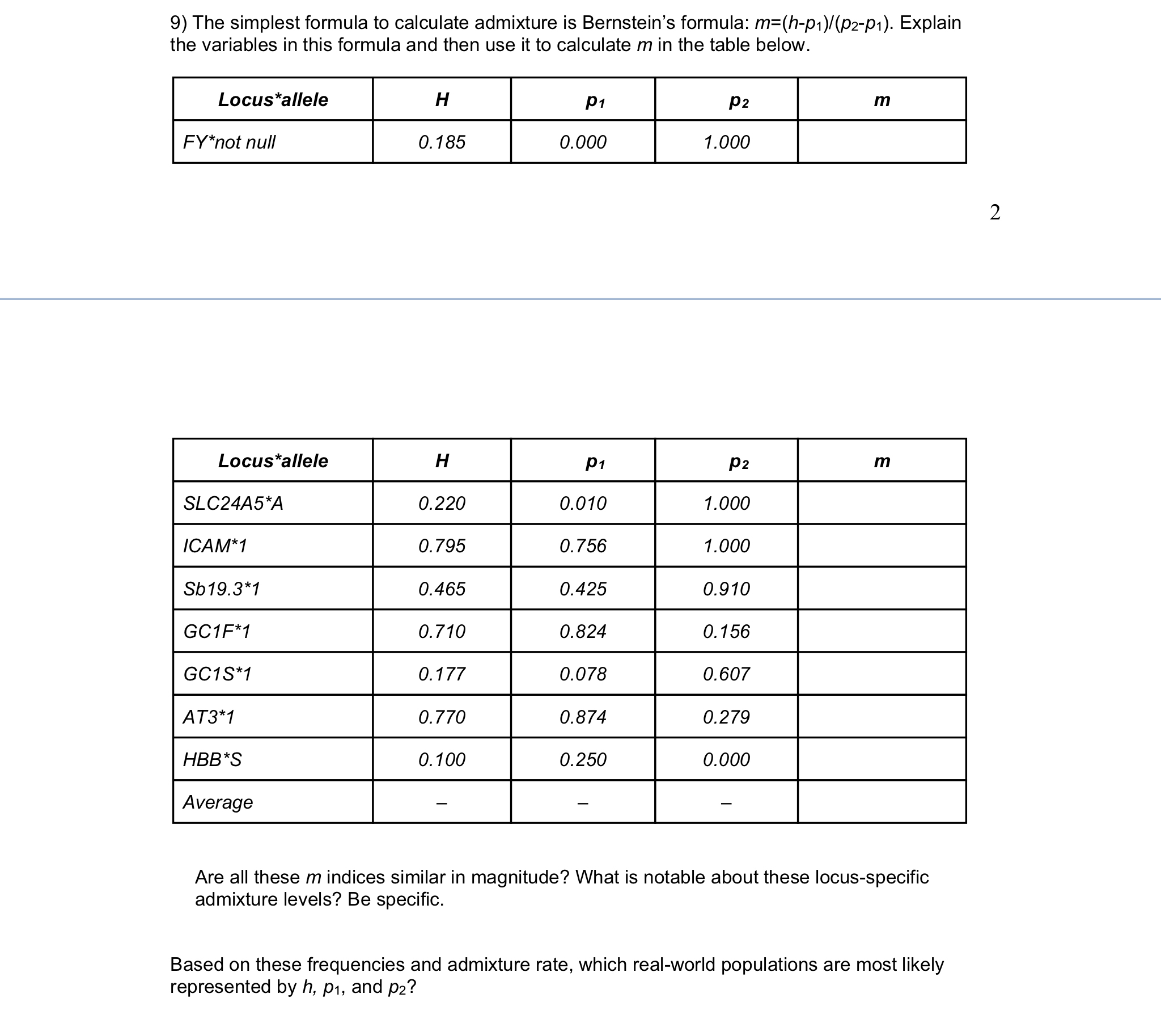 Solved The simplest formula to calculate admixture is | Chegg.com