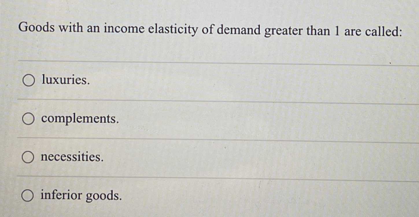 Solved Goods with an income elasticity of demand greater | Chegg.com