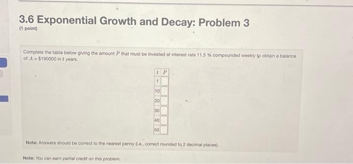 Solved 3.6 Exponential Growth and Decay: Problem 3 (1 point) | Chegg.com