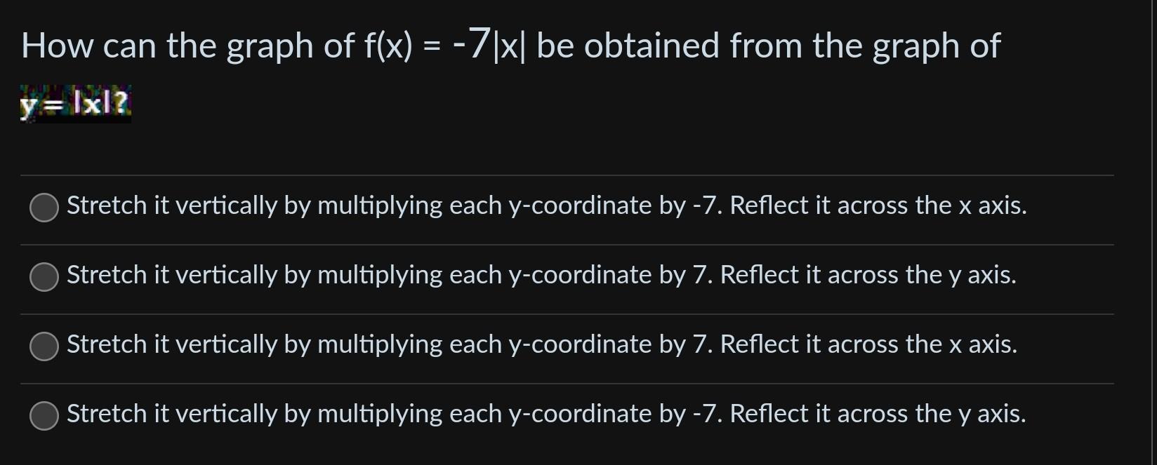 Solved How can the graph of f(x)=−7∣x∣ be obtained from the | Chegg.com