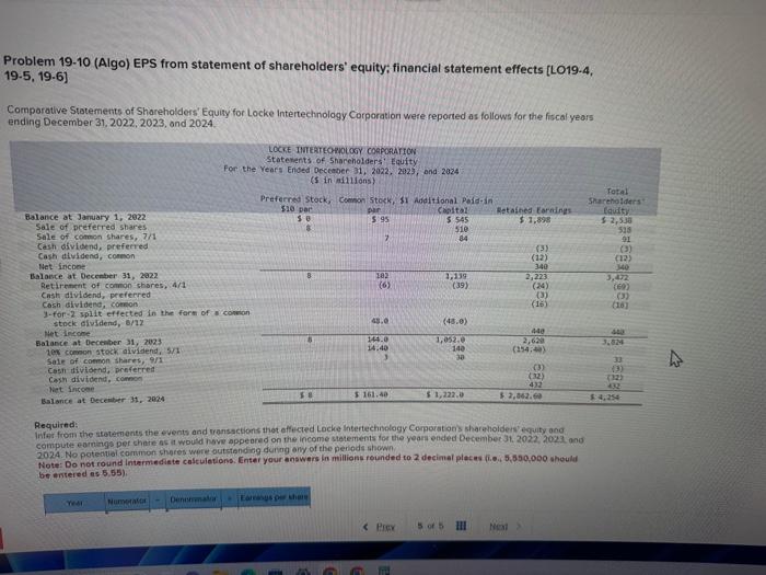Solved Problem 19.10 (Algo) EPS from statement of | Chegg.com
