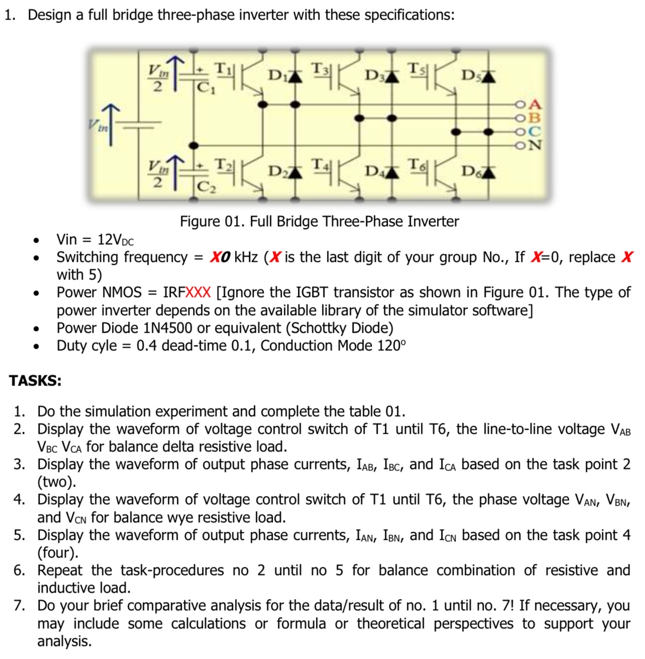 Solved Design a full bridge three-phase inverter with these | Chegg.com