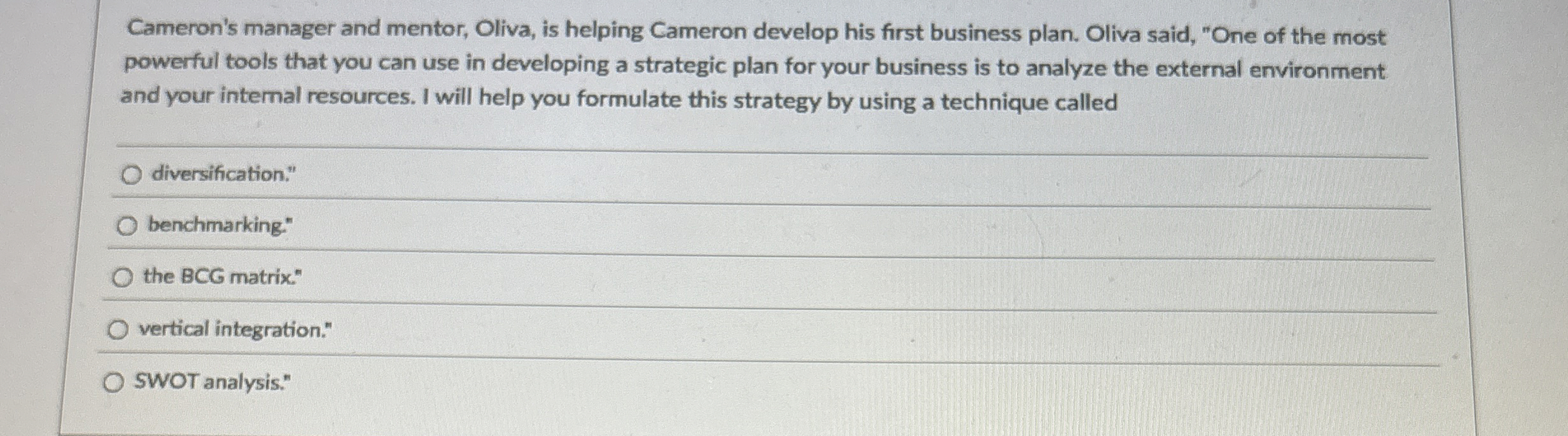 Solved Cameron's manager and mentor, Oliva, is helping | Chegg.com
