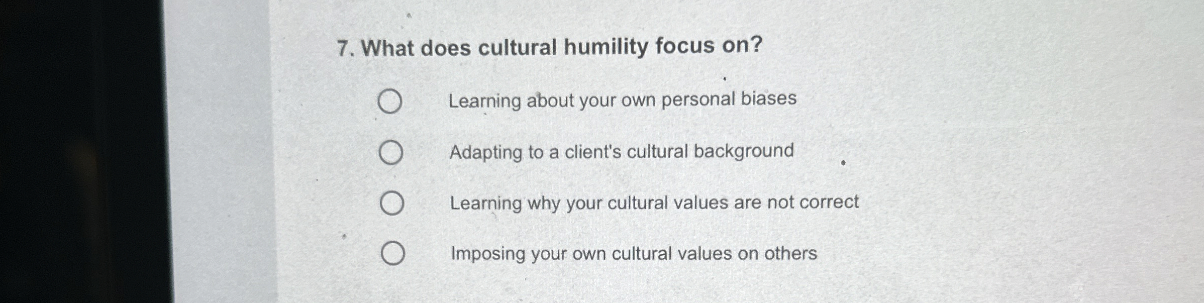 Solved What does cultural humility focus on?Learning about | Chegg.com