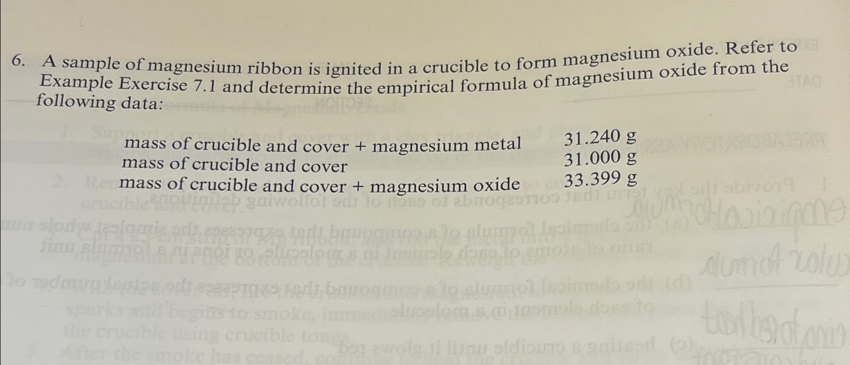 Solved A sample of magnesium ribbon is ignited in a crucible | Chegg.com