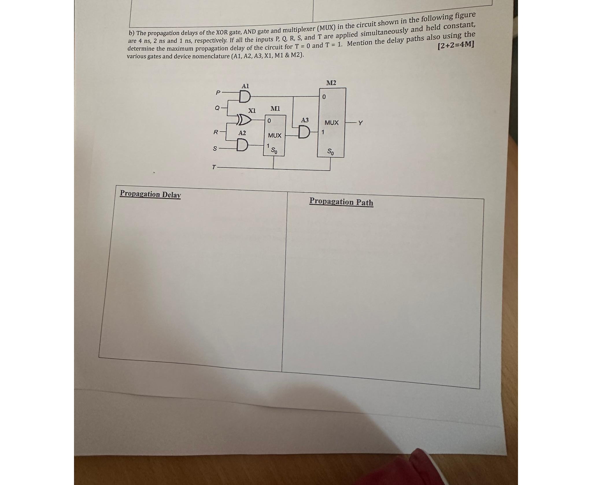 Solved b) ﻿The propagation delays of the XOR gate, AND gate | Chegg.com