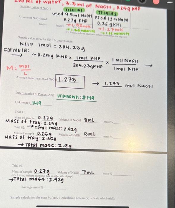 Solved Trial nt : Trial →2→ Tota 1mas Mass of sample 0.259 | Chegg.com