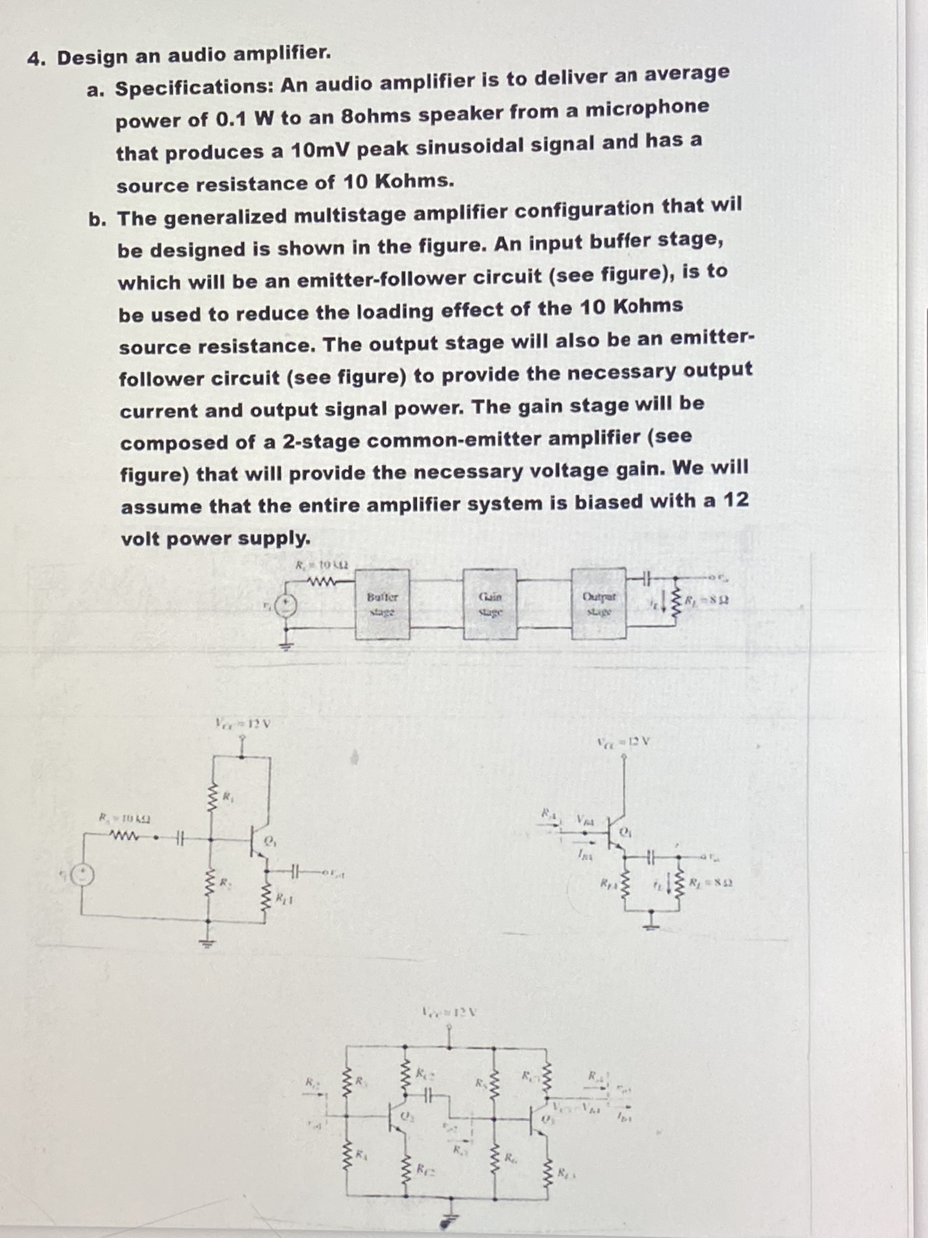 Design an audio amplifier.a. ﻿Specifications: An | Chegg.com