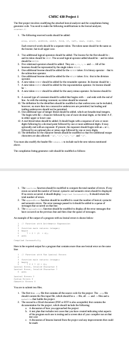 Solved CMSC 430 ﻿Project 1 ﻿The first project involves | Chegg.com