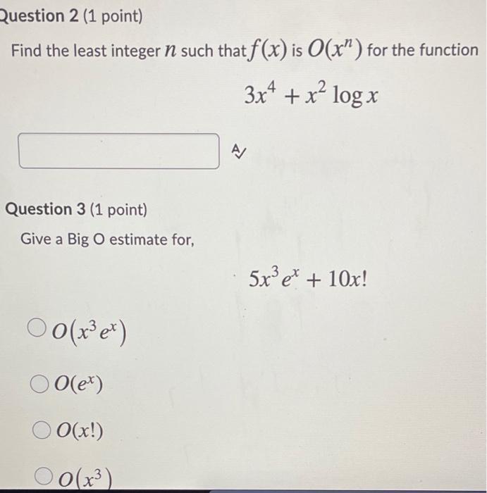 Solved Question 2 (1 point) Find the least integer n such | Chegg.com