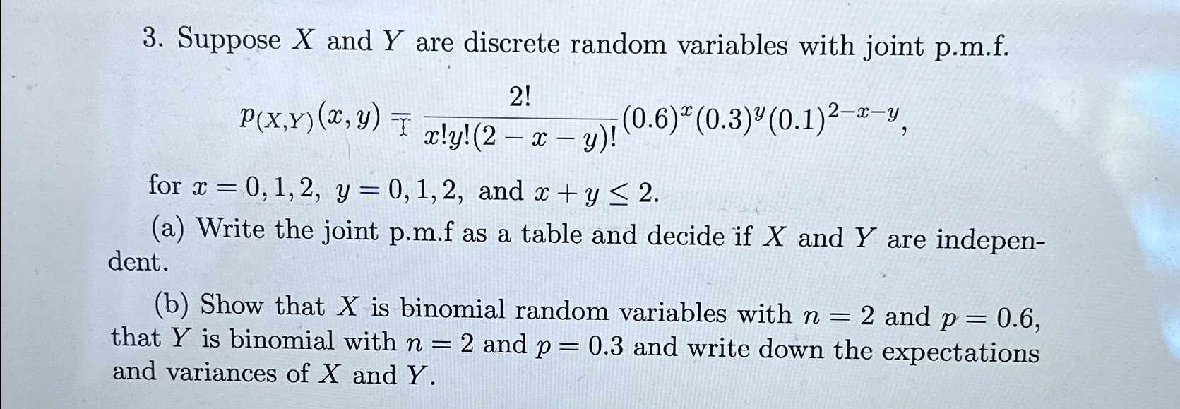 Solved Suppose x ﻿and Y ﻿are discrete random variables with | Chegg.com