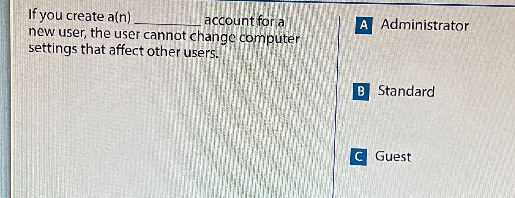 Solved If you create a(n) ﻿account for a new user, the user | Chegg.com