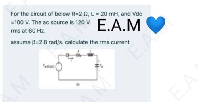 Solved For the circuit of below R=2Ω,L=20mH, ﻿and Vdc =100V. | Chegg.com