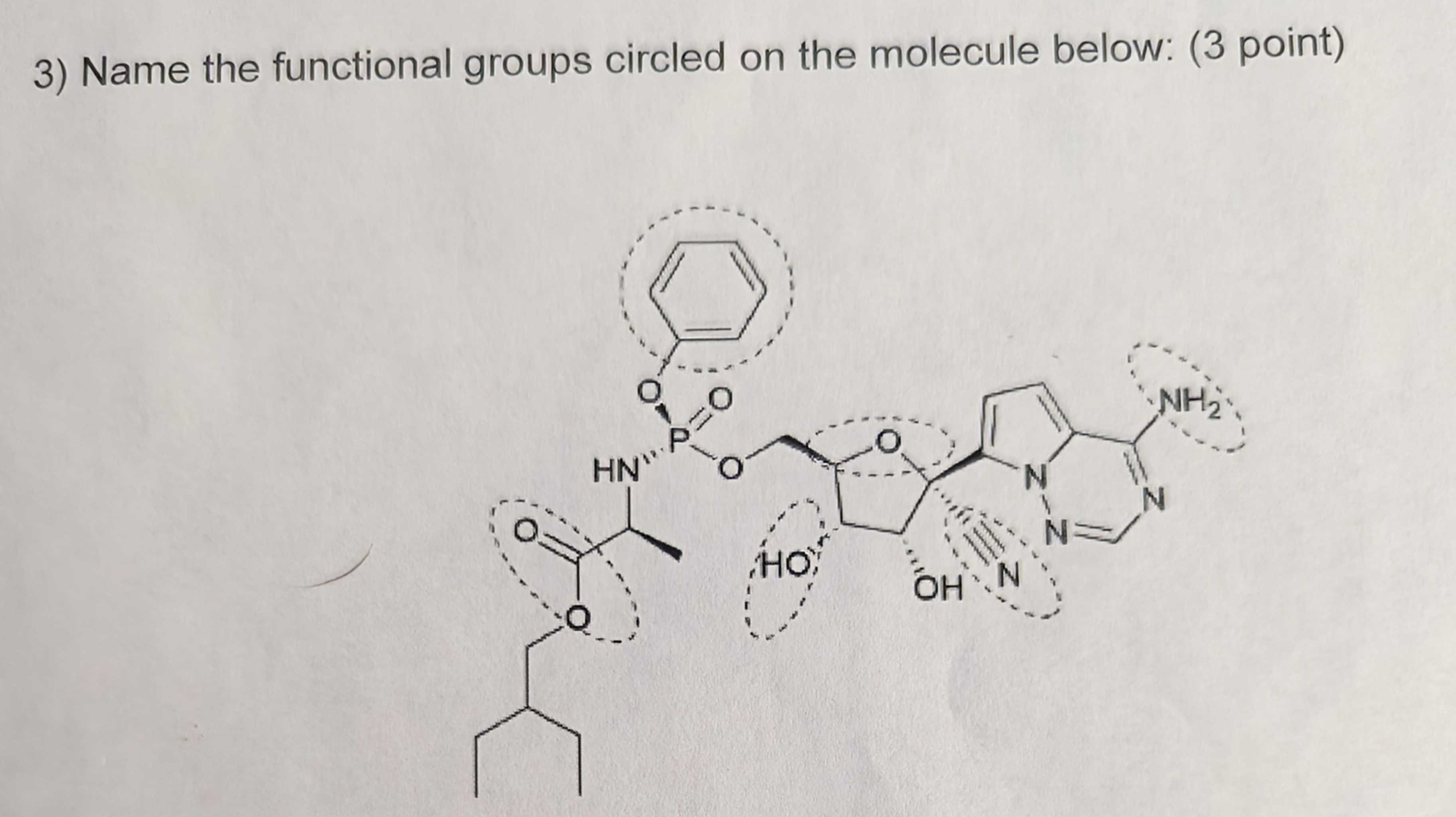 Solved Name the functional groups circled on the molecule | Chegg.com