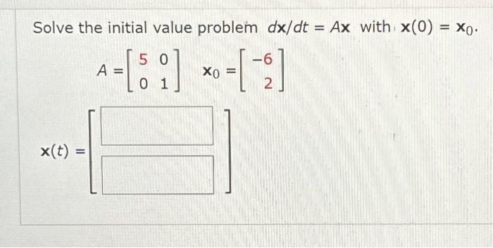 Solved Solve the initial value problem dx/dt=Ax with | Chegg.com