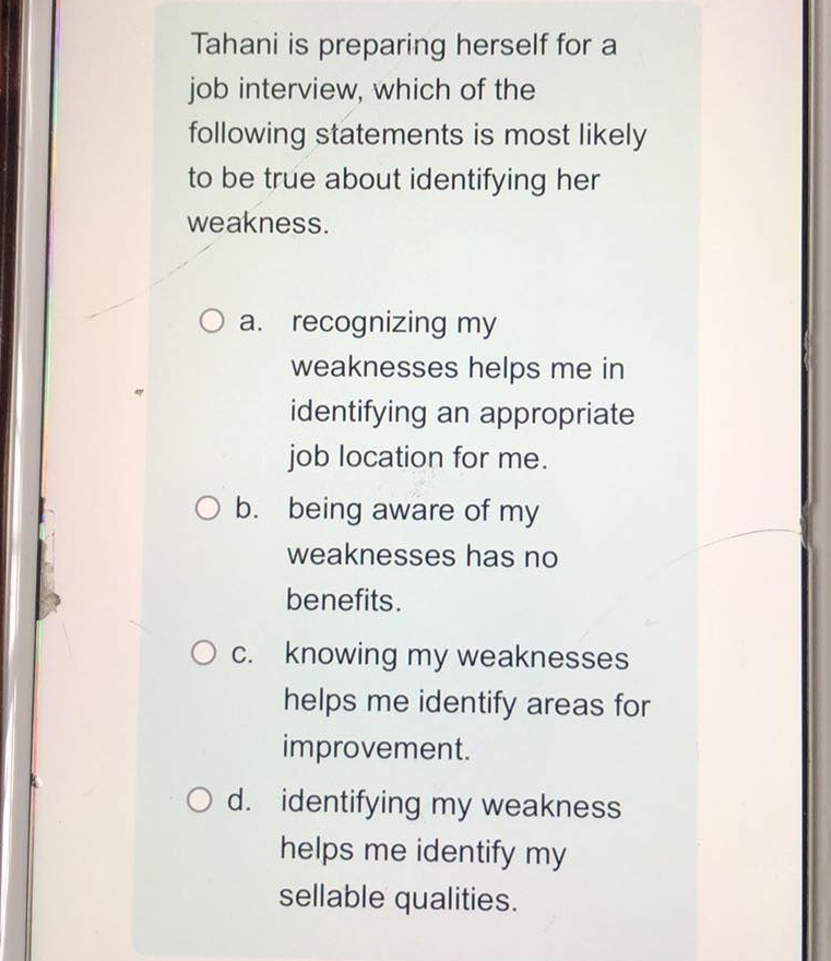 Solved Tahani is preparing herself for a job interview, | Chegg.com