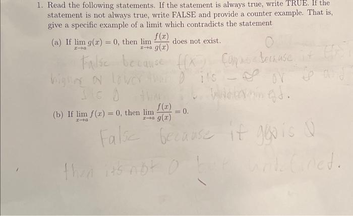 Solved 1. Read the following statements. If the statement is | Chegg.com