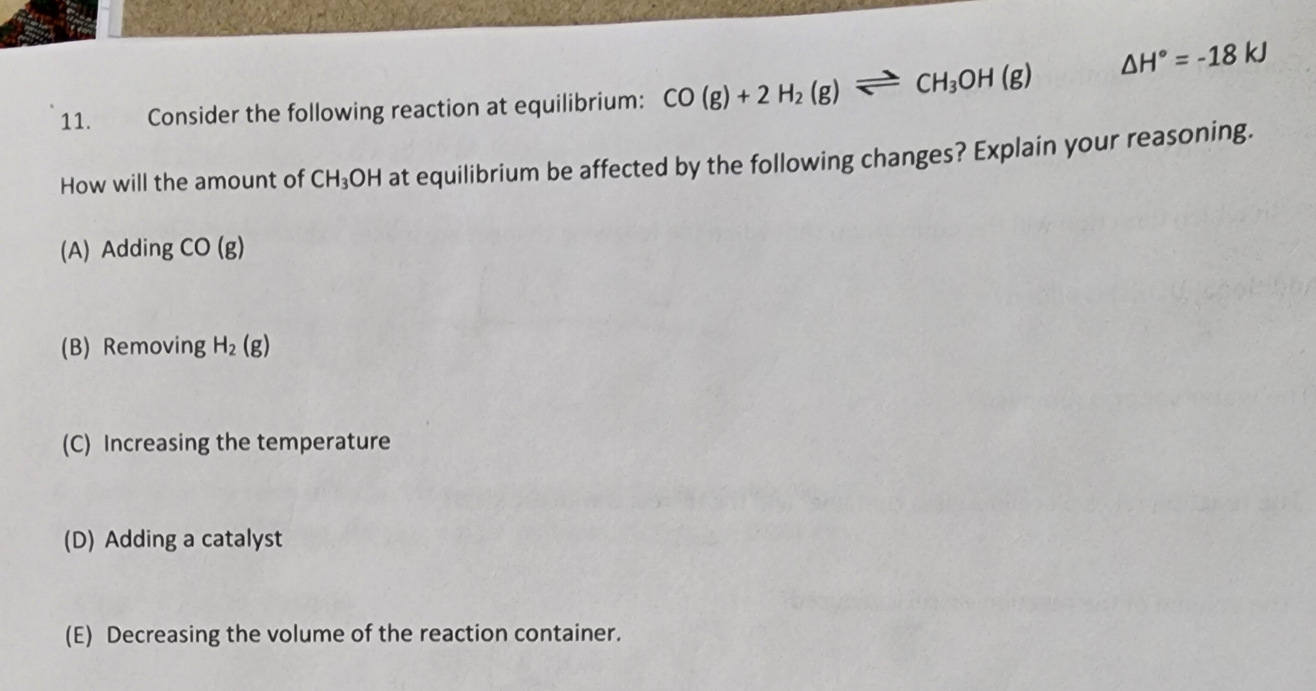 Solved Consider the following reaction at equilibrium: | Chegg.com