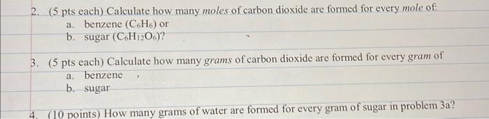 Solved 2. (5 pts each) Calculate how many moles of carbon | Chegg.com