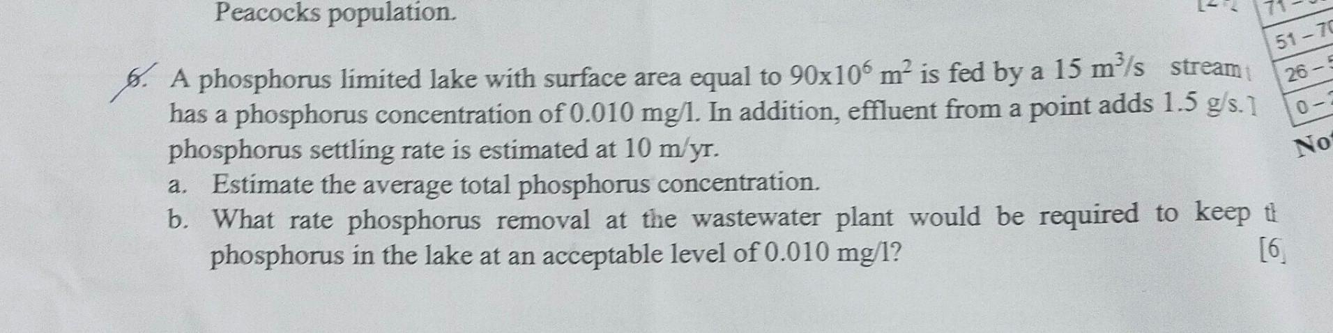 Solved 6. A phosphorus limited lake with surface area equal | Chegg.com