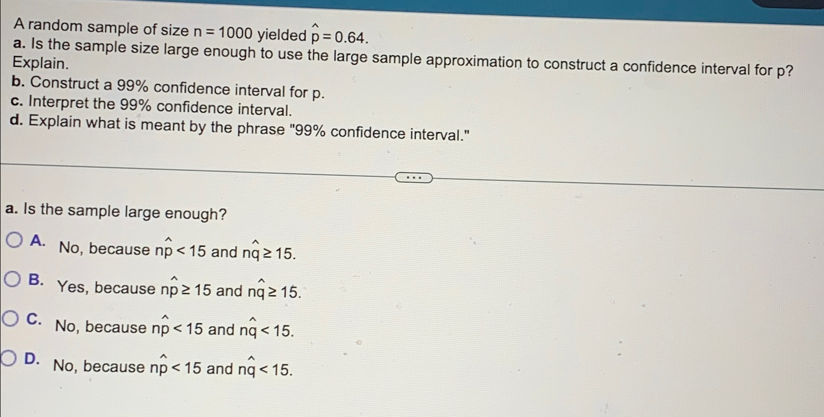 Solved A random sample of size n=1000 ﻿yielded | Chegg.com