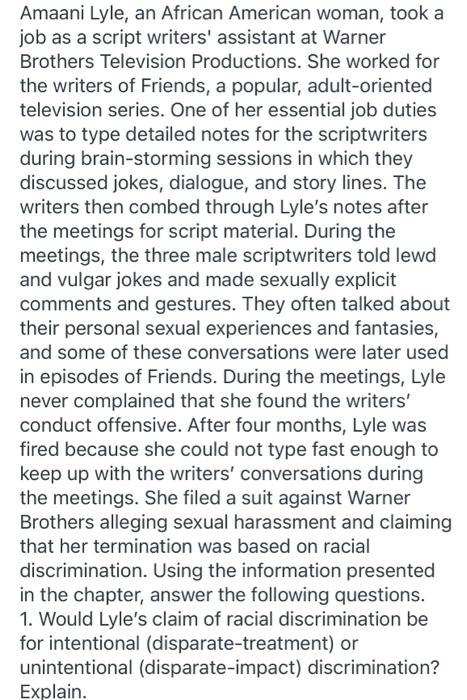 Solved Amaani Lyle, an African American woman, took a job as | Chegg.com