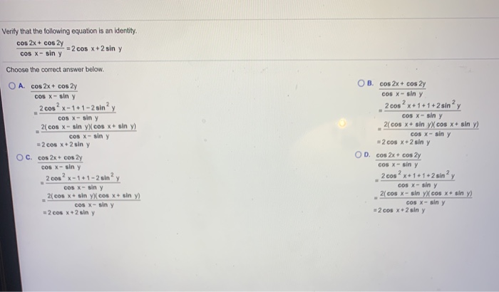 Solved Verify that the following equation is an identity. | Chegg.com